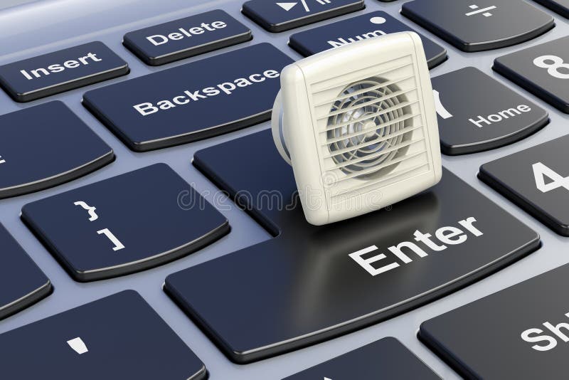Extractor Fan on Laptop Keyboard. 3D Rendering Stock Illustration ...