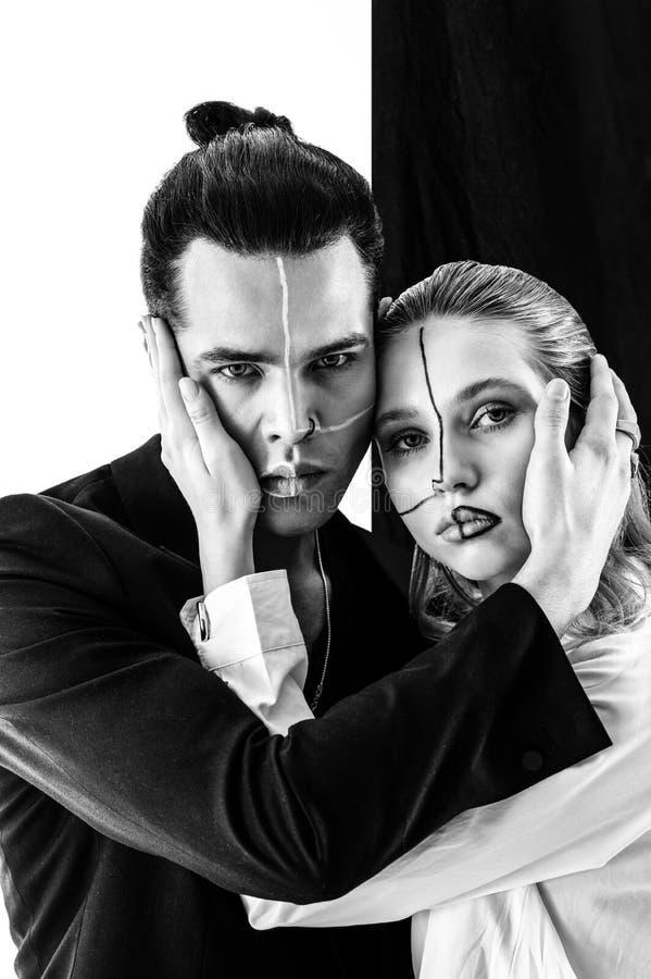 Modern Extraordinary Models with Lines on Faces Posing Stock Image ...