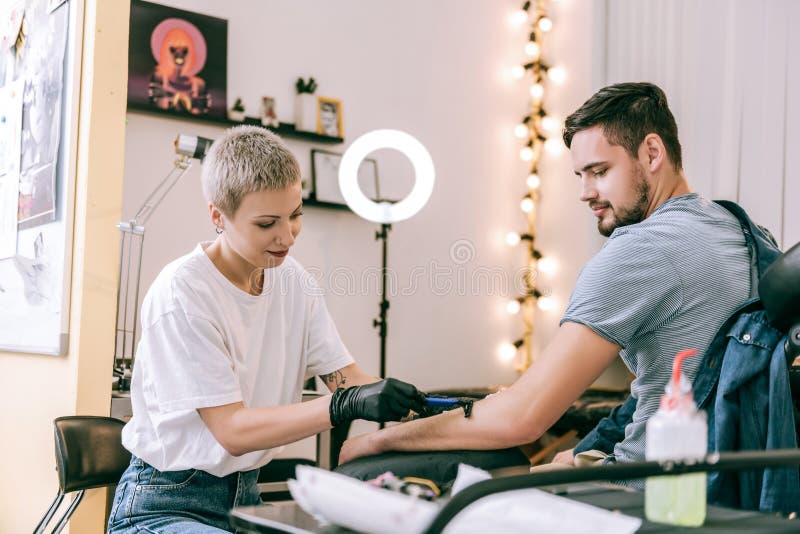 Extraordinary Short-haired Tattoo Master Shaving Off Hair from Hand ...