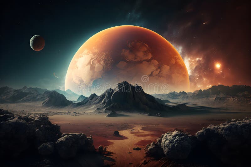 Extrasolar Planet with Atmosphere and Moon Stock Illustration ...