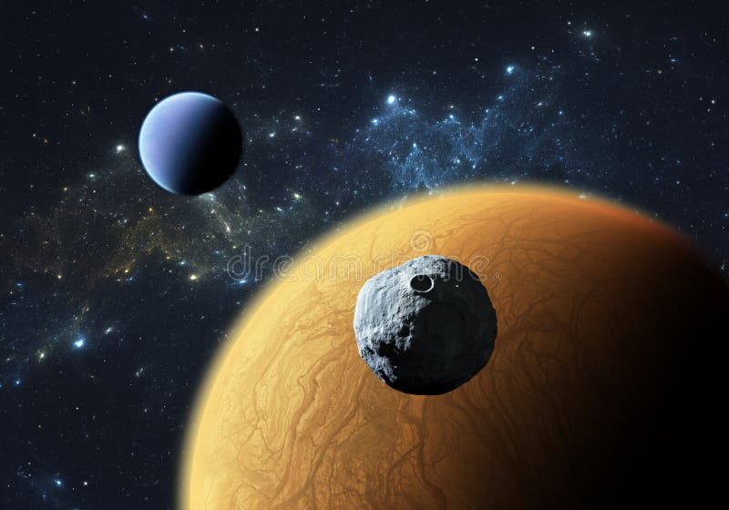 Extrasolar Planets or Exoplanets with Moon. Stock Illustration ...