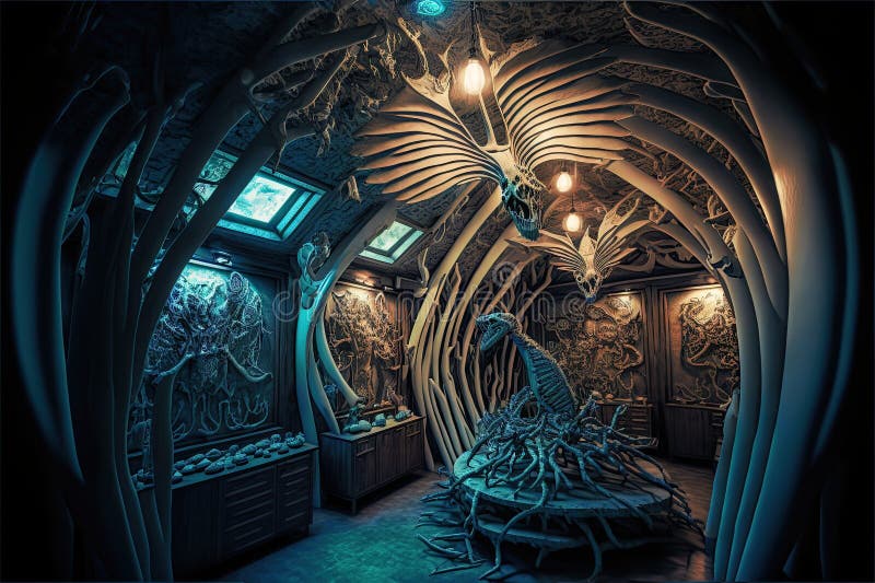 Extraterrestrial Alien Museum Interior Stock Image - Image of light ...