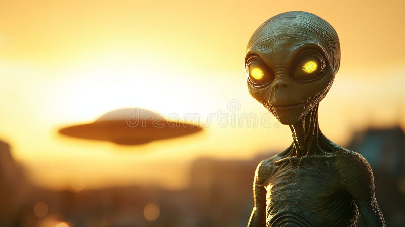 Extraterrestrial Being Illuminated by Intense Light, Ufo Hovering in ...