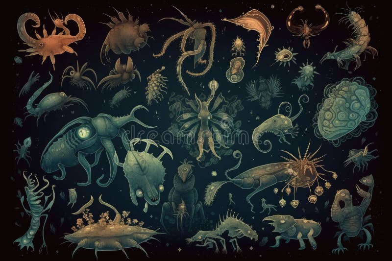 Extraterrestrial Fauna, with Multiple Creatures of Different Shapes and ...