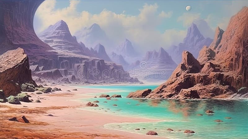 Extraterrestrial Paradise Beach Artwork Stock Illustration ...