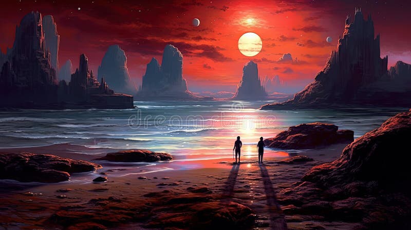 Extraterrestrial Paradise Beach Artwork Stock Illustration ...