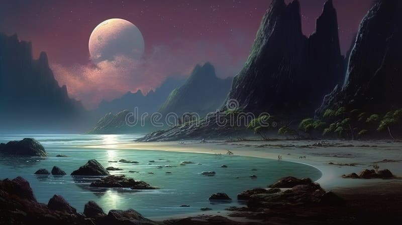 Extraterrestrial Paradise Beach Artwork Stock Illustration ...