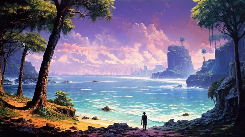 Extraterrestrial Paradise Beach Artwork Stock Illustration ...