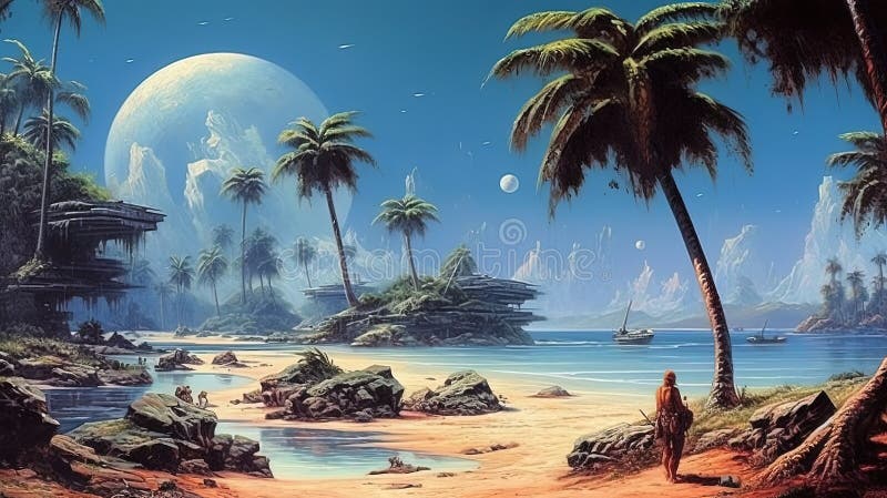 Extraterrestrial Paradise Beach Artwork Stock Illustration ...