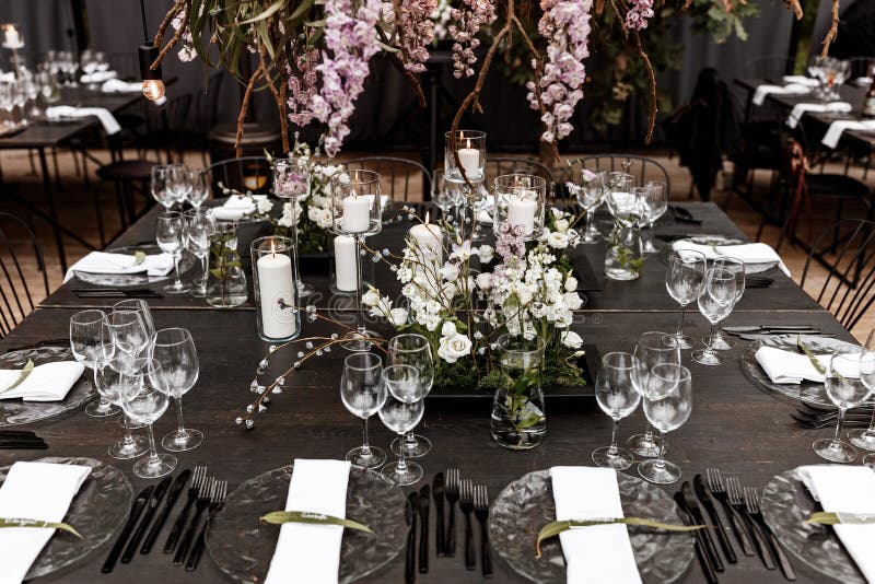 Extravagant Dark Theme Wedding Reception Stock Photo - Image of ...