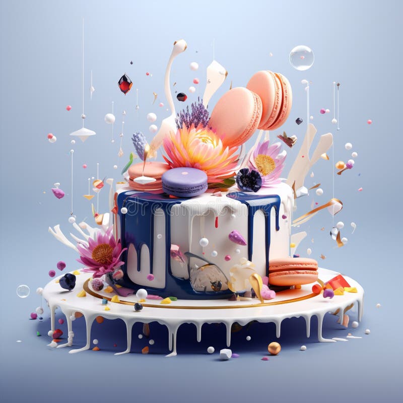 Extravagant Gravity-Defying Cake with Whimsical Elements Stock ...