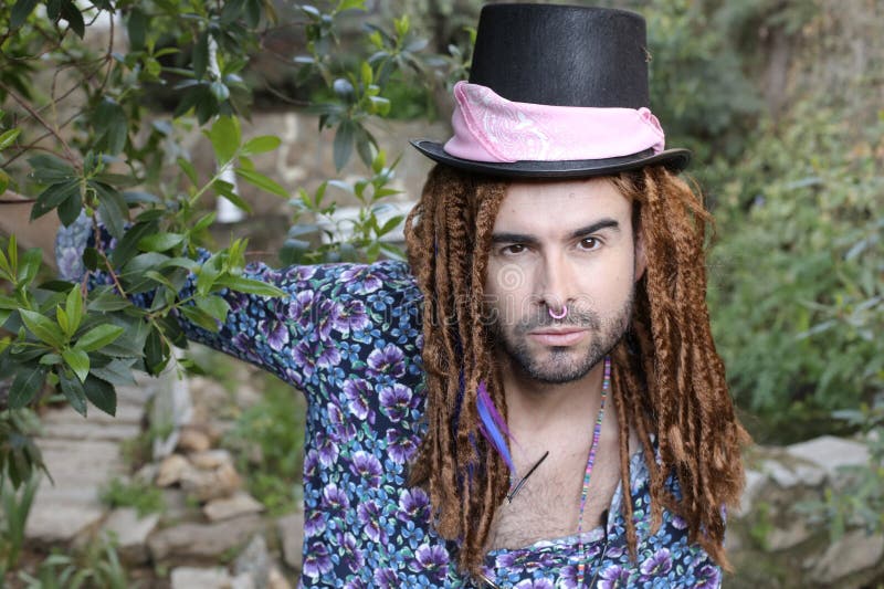 Extravagant Man with Dreadlocks Hairstyle and Septum Nose Ring Stock ...