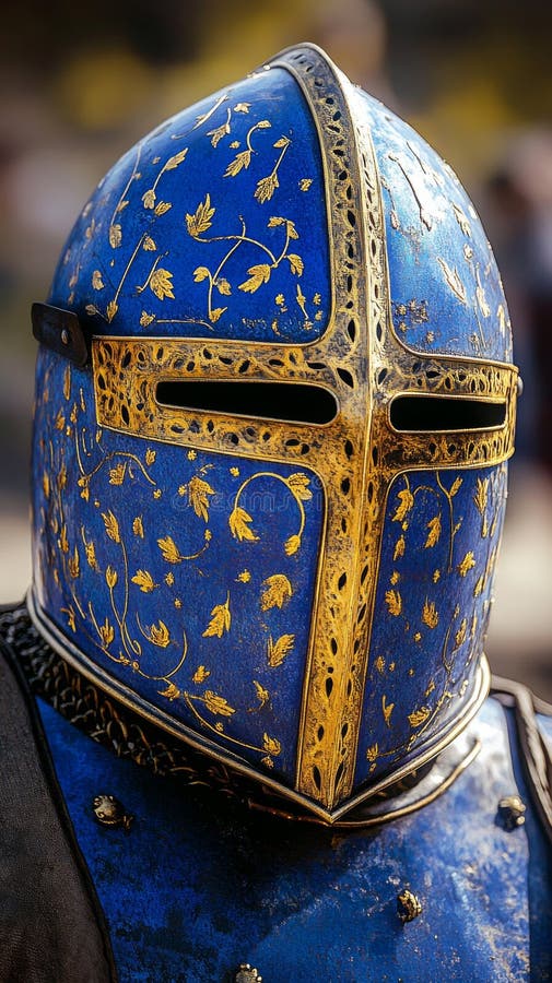 An Extravagant Medieval Knight S Helmet, Featuring Complex Gold ...
