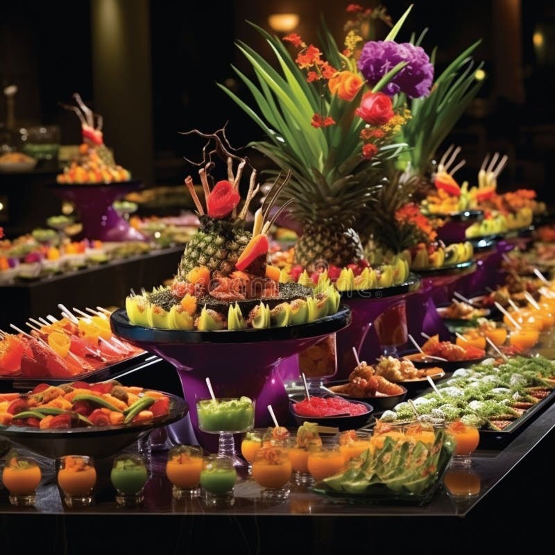 Extravagant Reception Buffet Appealing To All Senses Stock Illustration ...