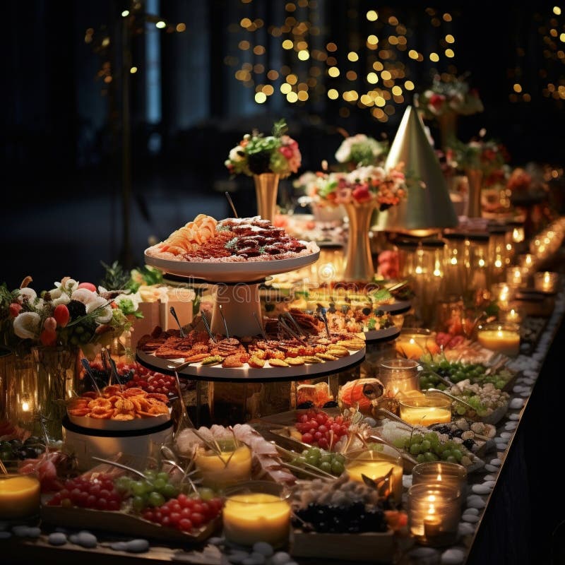 Extravagant Reception Buffet Setup with Visually Stunning and Vibrant ...