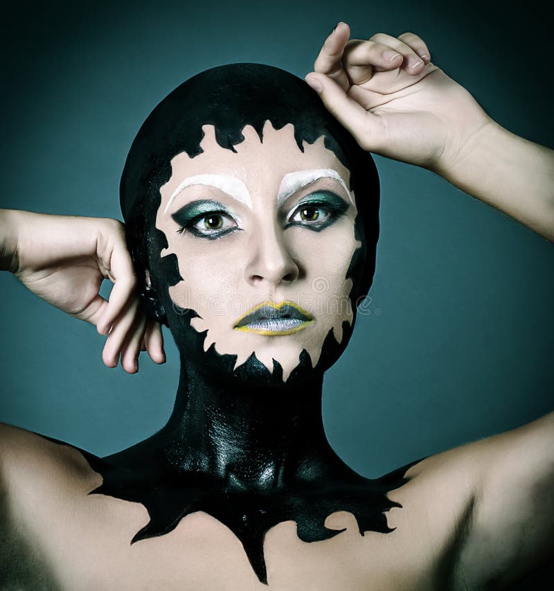 Extravagantly Made-up Girl Poses Stock Image - Image of alien, artsy ...