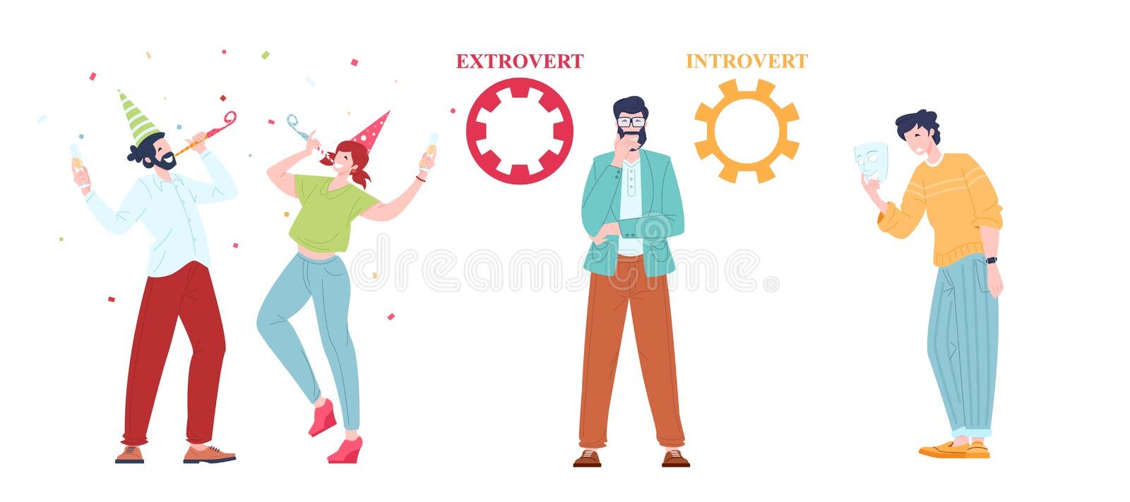 Introversion Type of MBTI Personality Flat Cartoon Vector Illustration ...