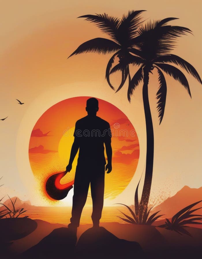 Extreme Heat Conceptual Illustration Art with Man Silhouette Stock ...