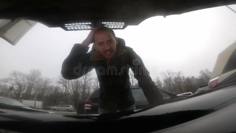 Extreme Car and Anger Problems. Engine Overheated Stock Footage - Video ...