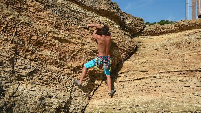 Extreme Climber Climbing on a Rock Stock Footage - Video of courage ...