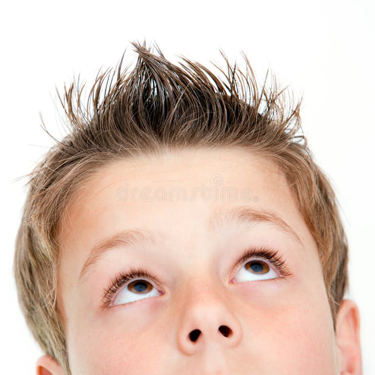 Extreme Close Up of Boy Looking Up. Stock Photo - Image of isolated ...