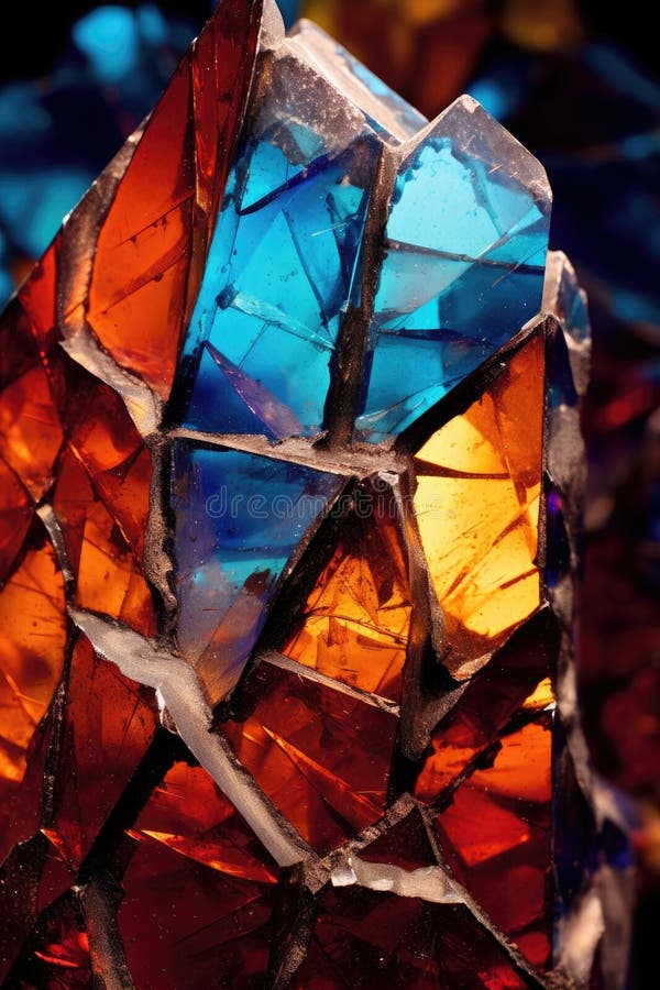 Extreme Close-up of Broken Glass Reflecting Colors Stock Illustration ...