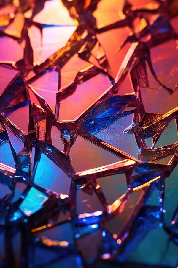 Extreme Close-up of Broken Glass Reflecting Colors Stock Illustration ...