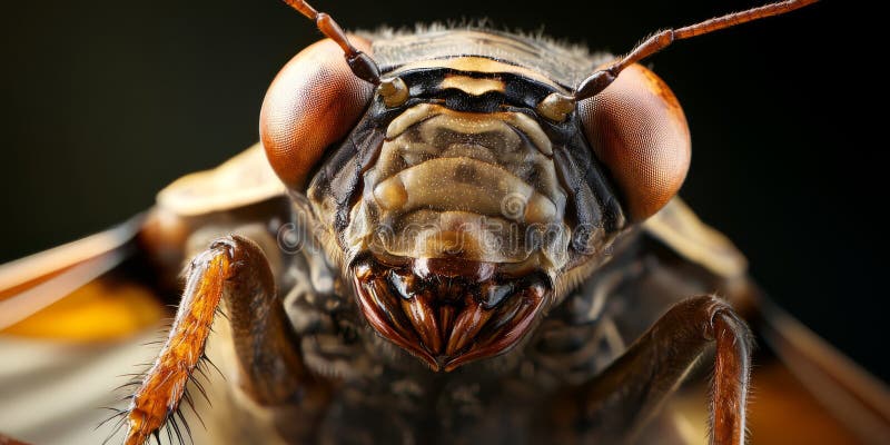 Extreme Close-up of a Cicada’s Head Emphasizing Detailed Structure and ...