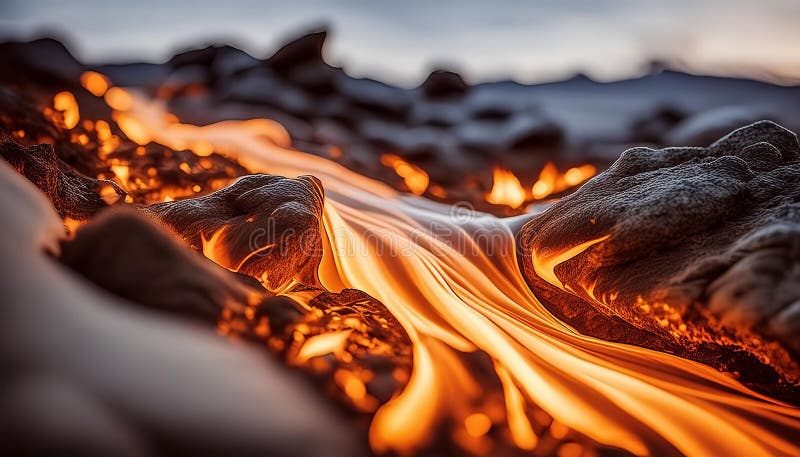 An Extreme Close Up on a Flow of Lava and Magma. Stock Illustration ...