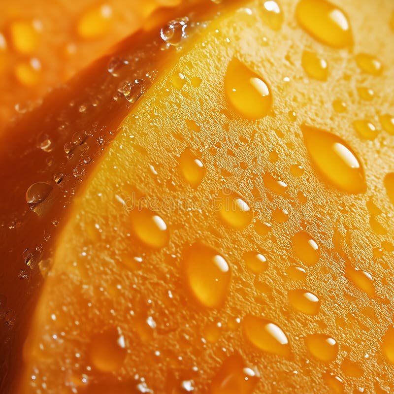 Extreme Close-Up of Fresh Mango Slice with Dew Drops Stock Illustration ...