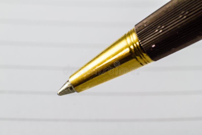 Extreme Close Up of Gold Pen Stock Image - Image of focus, notebook ...