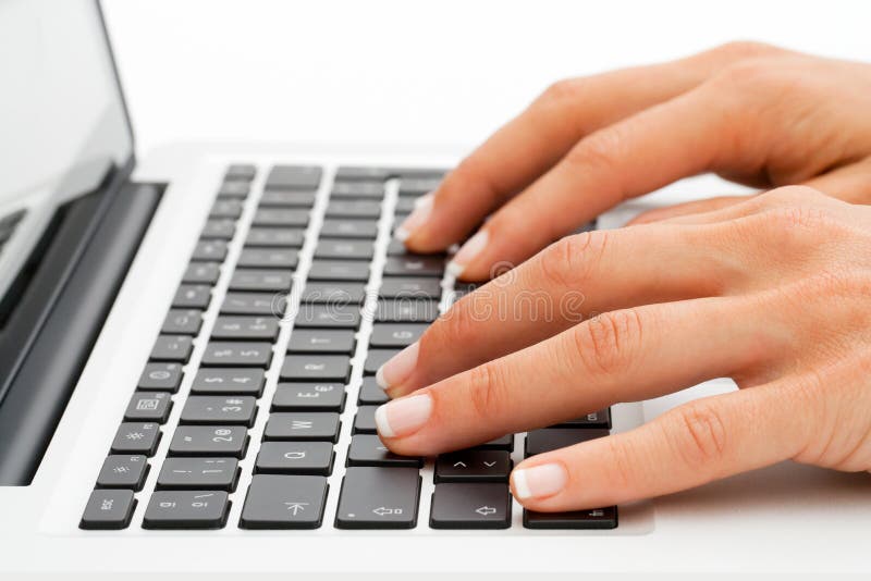Top View of Hands Typing on Computer Laptop on White Isolated ...
