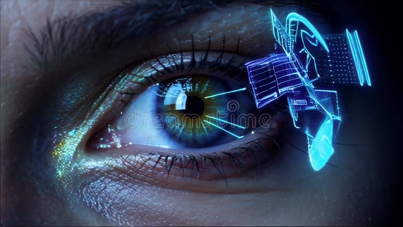 Extreme Close-up of a Human Eye with Digital Interface Reflection Stock ...