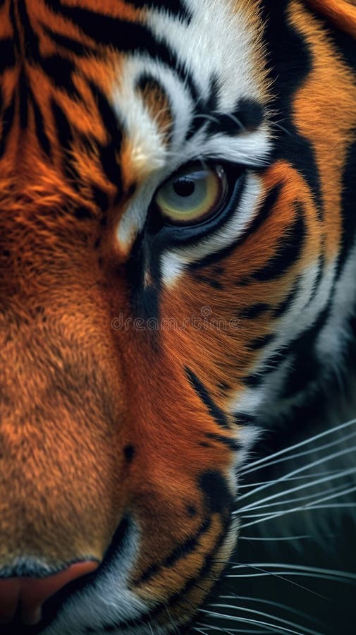 Extreme Close-Up Portrait a Strong Bengal Tiger of Face Selective Focus ...