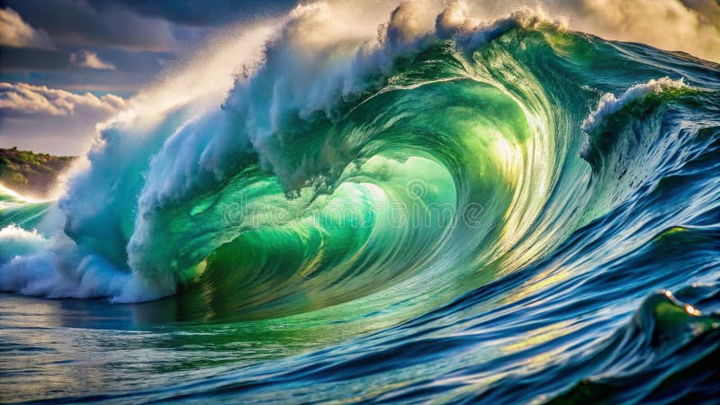 Extreme Close-up of Powerful Emerald Ocean Waves Crashing Stock ...