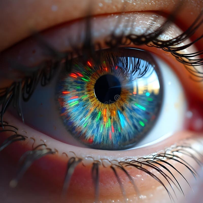 Extreme Close Up of Realistic Eye with Vibrant Iris Pattern Symbolizing ...