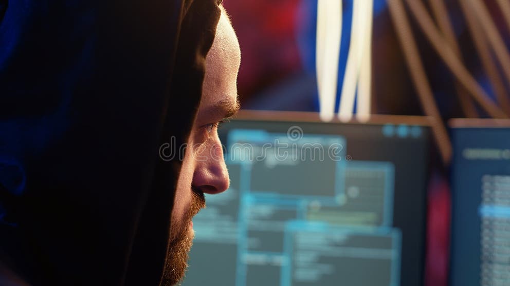 Extreme Close Up of Rogue Programmer Running Code in Graffiti Painted ...