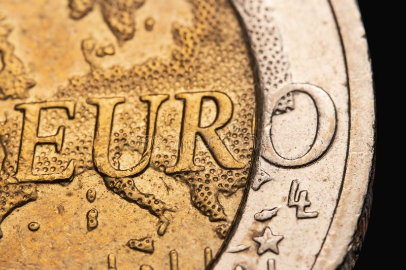 Extreme Close Up Shot of Euro Text on 2 Euro Coin Stock Photo - Image ...