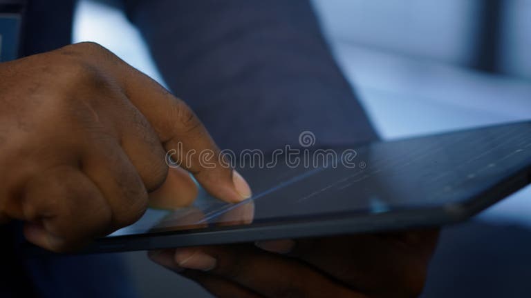 Extreme Close Up Shot of Worker in Server Hub Using Tablet Stock Image ...