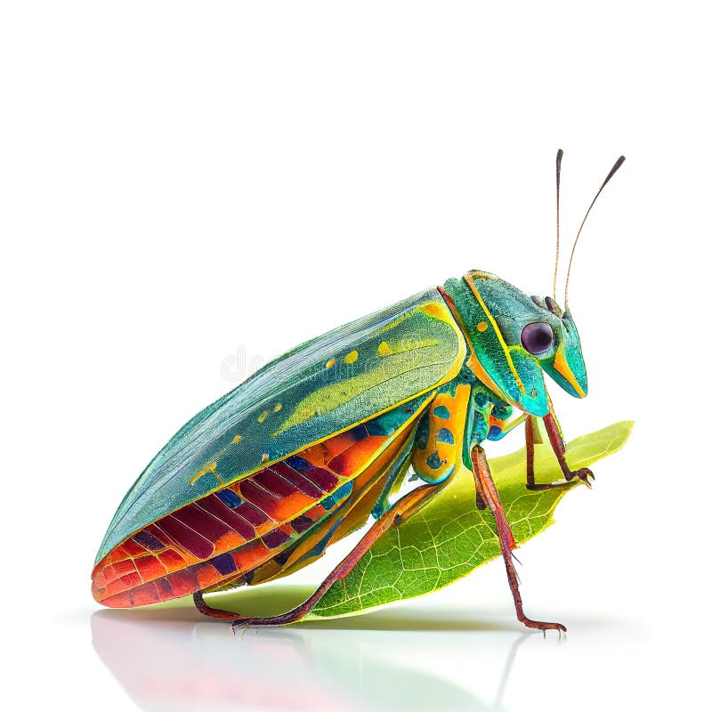 Extreme Close Up View of Colorful Leaf Hopper on White Background, AI ...