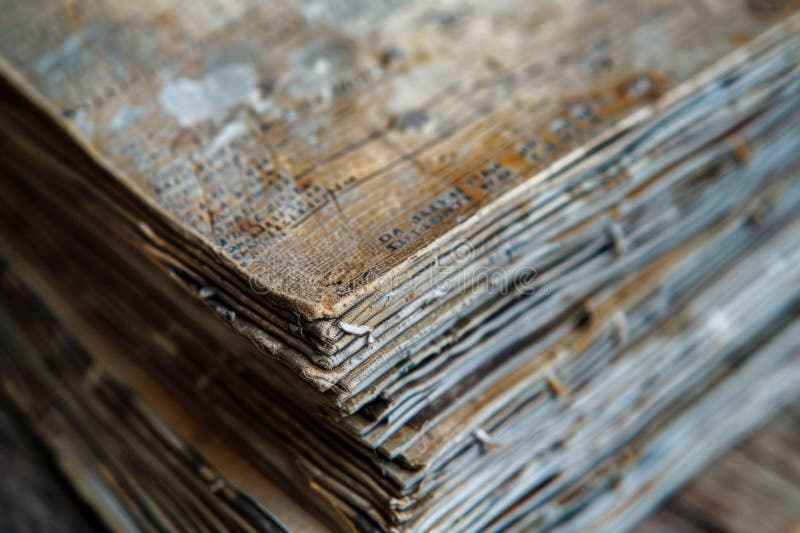 Extreme Closeup of Weathered Book Pages Text Blurred Stock Illustration ...