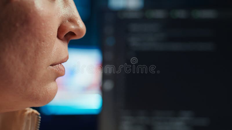 Extreme Closer Up Shot of Smiling Computer Engineer Working Stock Photo ...