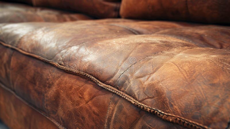 An Extreme Closeup of a Leather Sofas Corner Capturing the Raw Rough ...