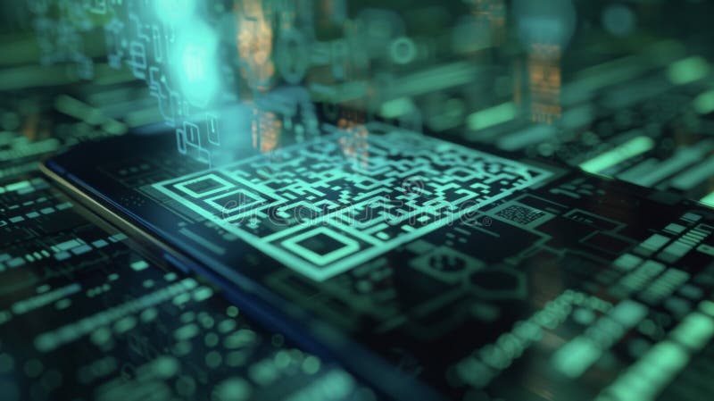 An Extreme Closeup of a QR Code Displayed on a Smartphone Screen Representing the Secure Data ...