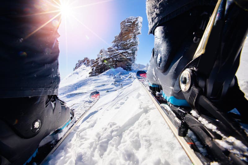 Extreme Downhill Skiing Snow Winter, First Person View Stock Image ...