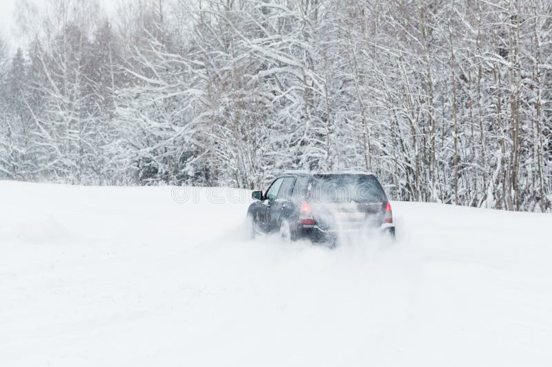 Extreme Driving, the Car is Moving Rapidly Over the Smooth Snow and ...