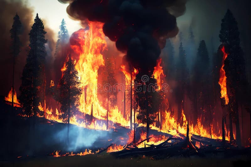 Extreme Fire in the Forest. Generative Ai Design Stock Illustration ...
