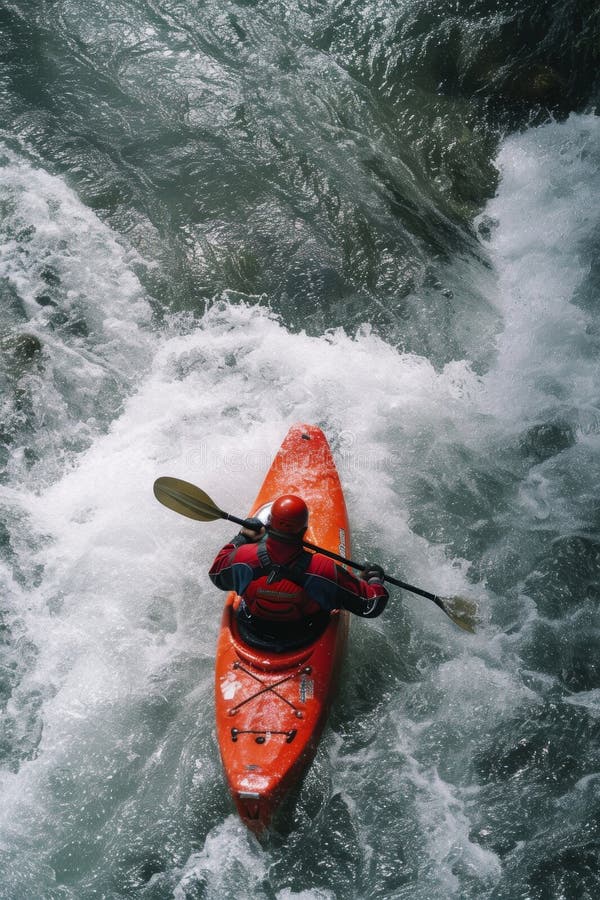 An Extreme Kayaker. a Man in a Kayak Rafting on a Mountain River Stock ...