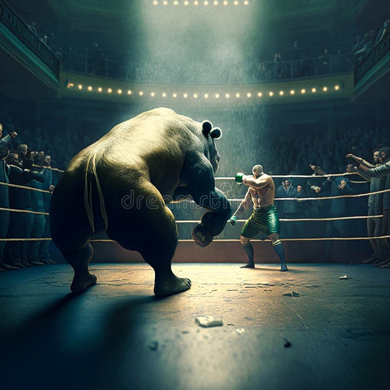 Extreme Long Range Fight in the Ring between Bull and Man, Generative ...