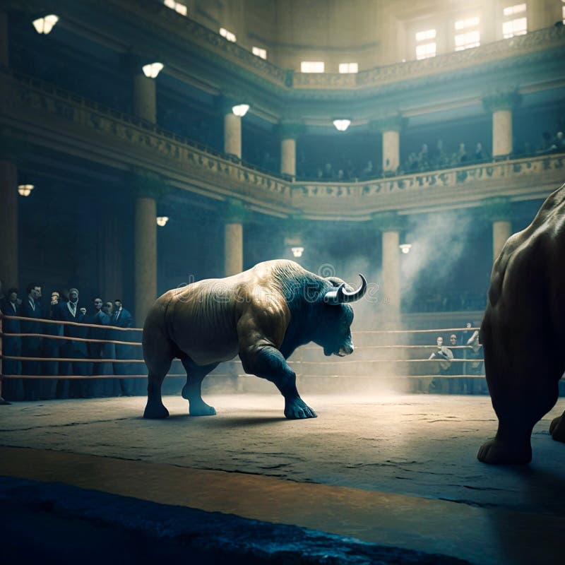 Extreme Long Range Fight in the Ring between Bull and Man, Generative ...